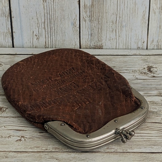 1920s Leather Coin Purse with Kiss Clasp - Gem