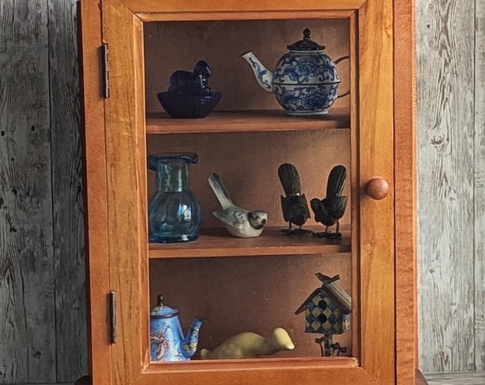 Vintage Natural Wood Curio Cabinet With Glass Door and Glass Sides ...