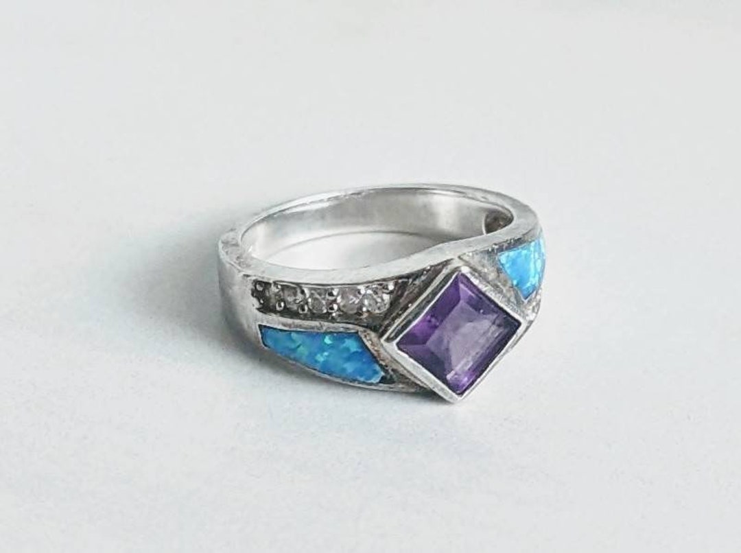 Vintage Designer AK Sterling Silver Colorful Ring Size 7 - Etsy