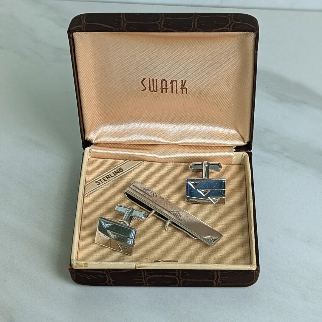 Vintage SWANK Sterling Silver Cufflinks Set With Matching Tie Clip in ...