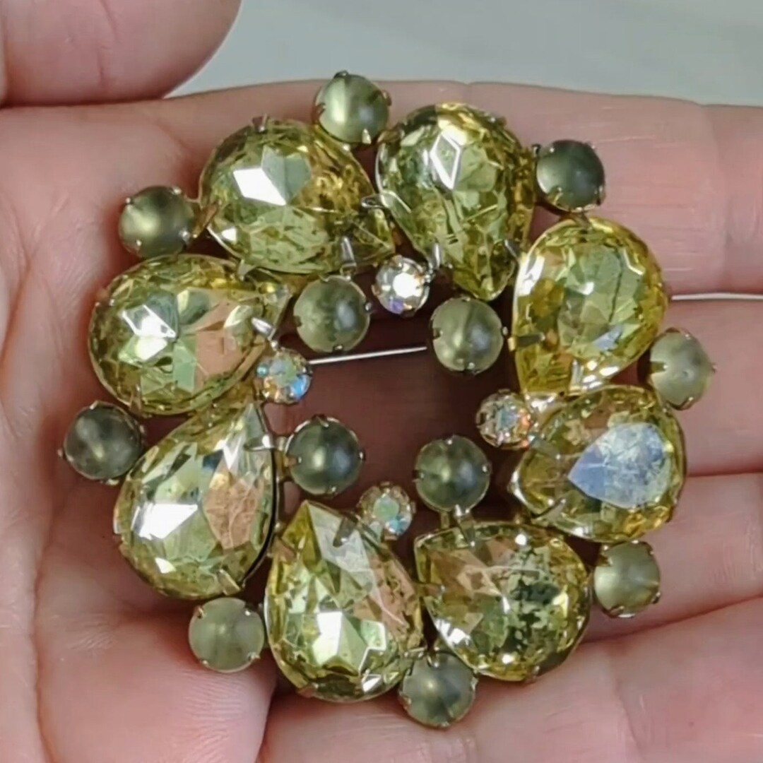 Vintage Gorgeous Citrine Rhinestone Gold Tone Brooch - Etsy