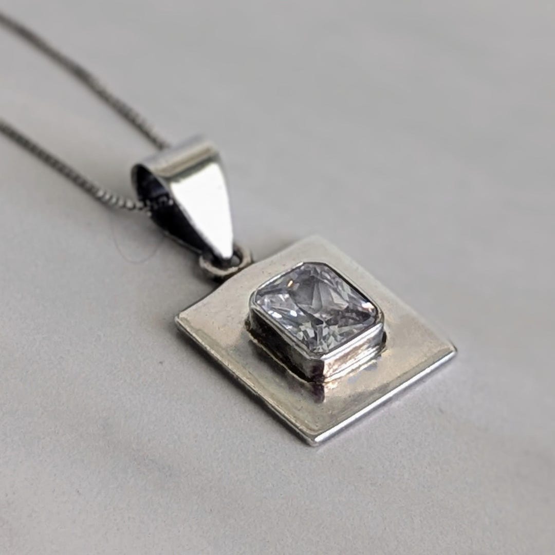 Silpada Sterling Silver CZ Rectangle Pendant With 18 Box Chain Necklace ...