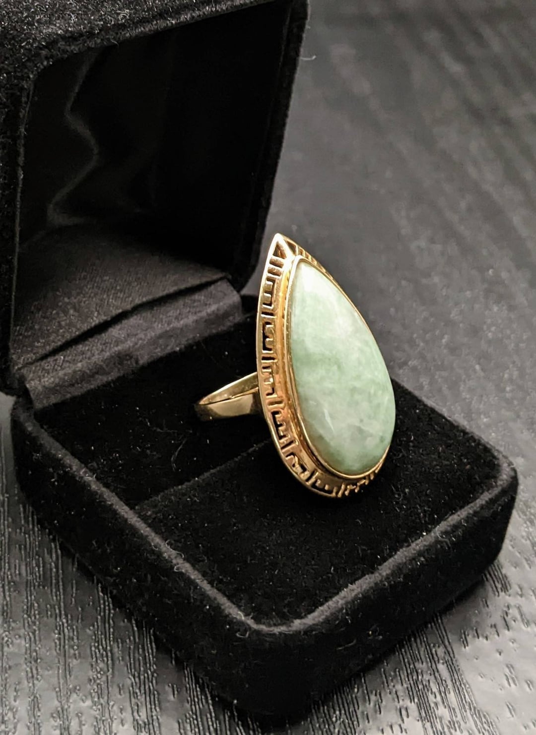 Huge 14k Gold Jade Pear Shape Cabochon Ring Natural Celadon Jade 14k ...