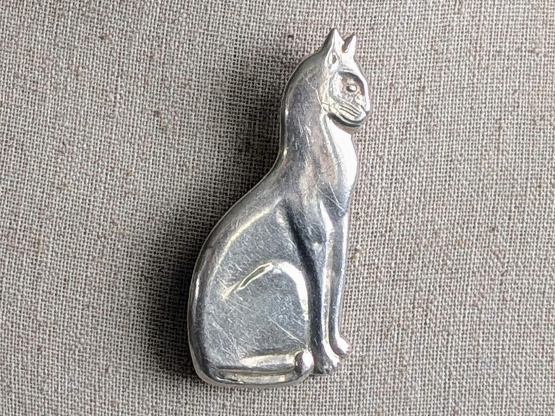 Sterling Silver Sitting Cat Pin Brooch Adorable Cat Pendant Pin/brooch ...