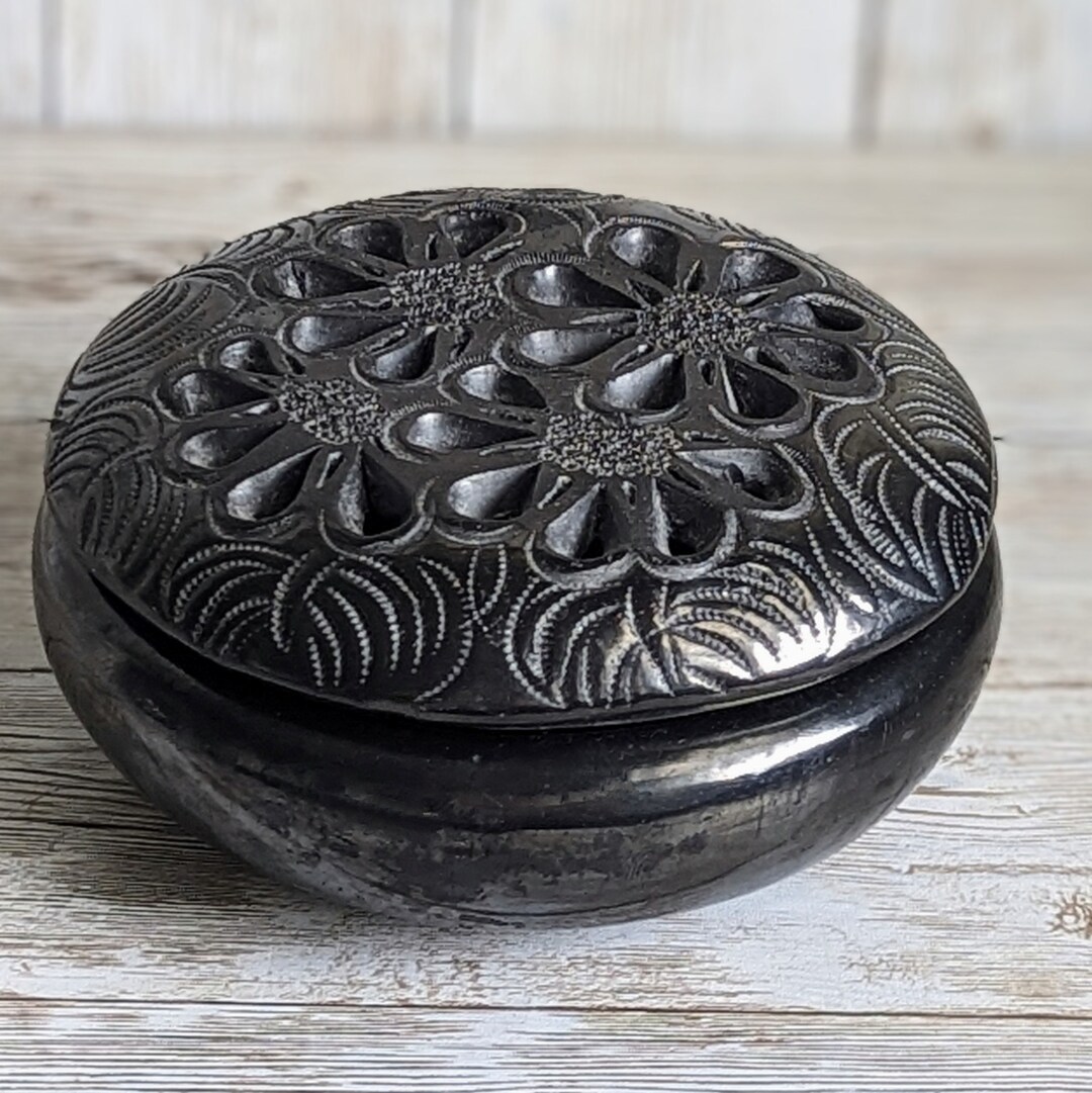 Vintage Doña Rosa Oaxaca Black Pottery Barro Negro Lidded Bowl Trinket ...