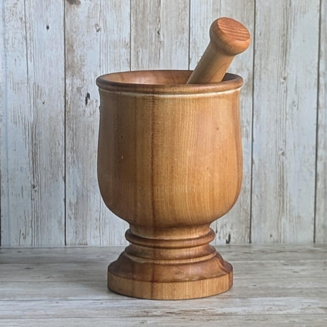 Vintage LARGE Hand-turned Wooden Mortar and Pestle 6 3/4" - Etsy