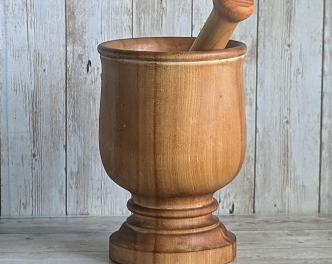 Vintage LARGE Hand-turned Wooden Mortar and Pestle 6 3/4