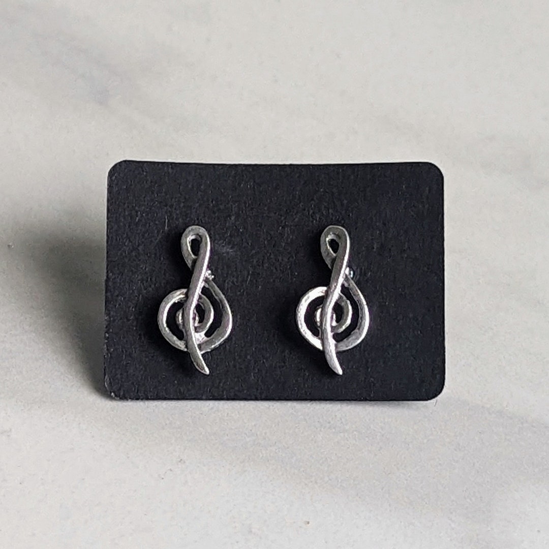 Vintage Sterling Silver Treble Clef Stud Earrings - Etsy