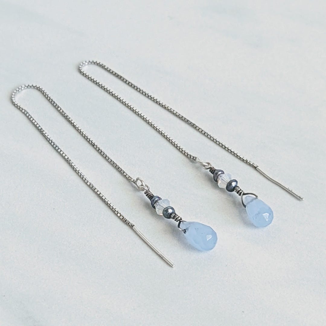 Vintage Sterling Silver Long Threader Opaline Crystal Dangle Earrings ...