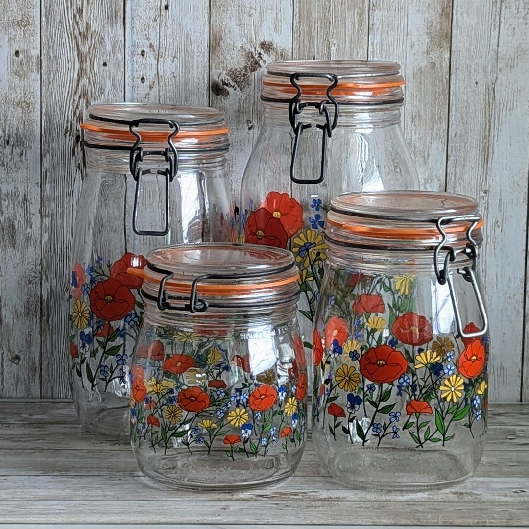 Vintage R. Carman Wild Poppy Arc France Wire Bale Canister Jars -- 2L ...