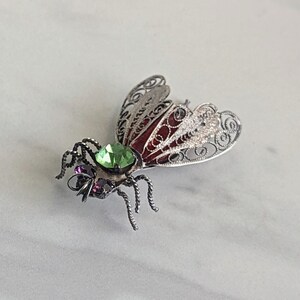 Victorian Cannetille Spun Silver Rhinestone Fly Insect Brooch Pin C ...