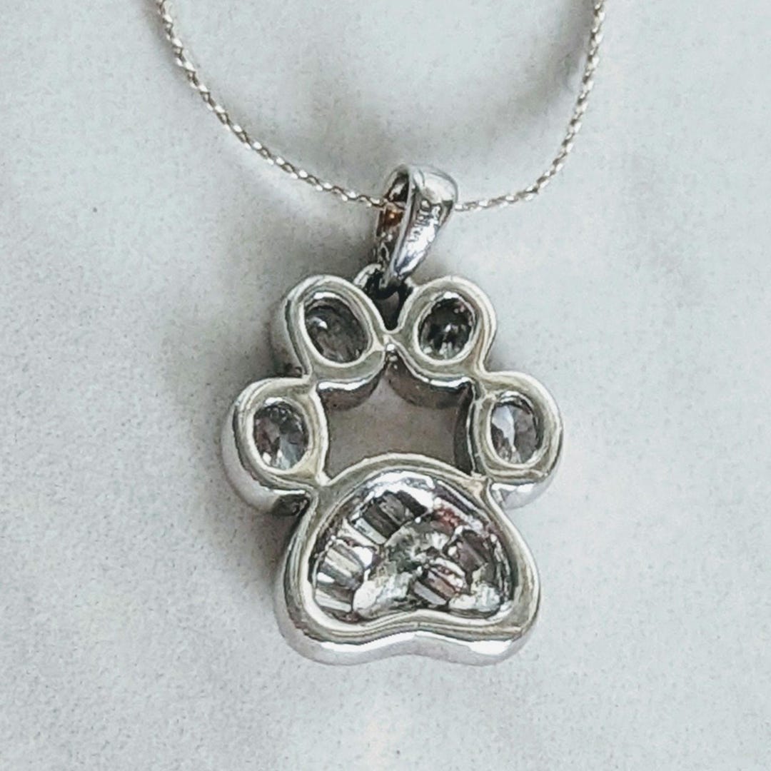 Petite 925 Silver Cubic Zirconia Dog Paw Pendant Necklace Signed RL 3/4 ...