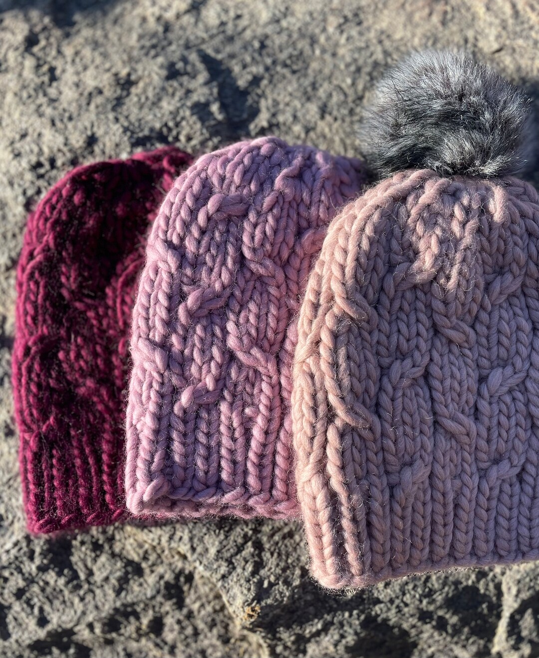 Hand Knit Hat With Faux Fur Pom Women's Hat Adult Knit - Etsy