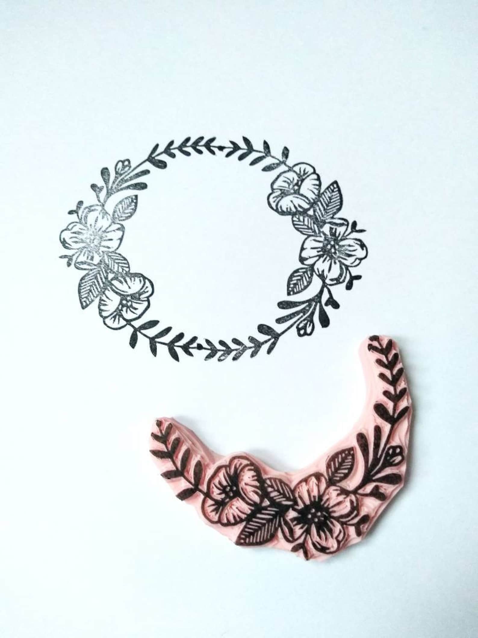 Floral Wreath Rubber Stamp Flower Stamp | Etsy