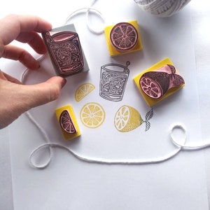 Cocktail Stamp Party Drink Stamp Gin and Tonic Gift Lemon Stamp Citrus ...