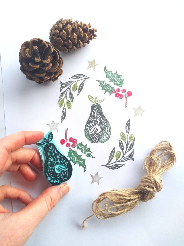 Christmas Partridge in a Pear Tree Rubber Stamp. - Etsy UK