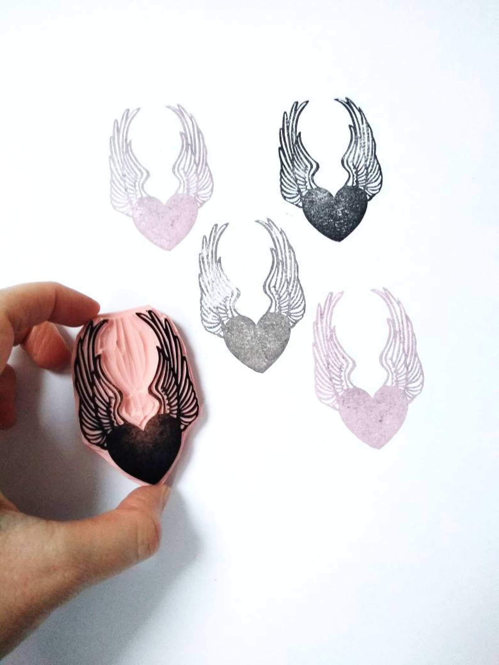 Winged heart rubber stamp tattoo style print valentine decor | Etsy