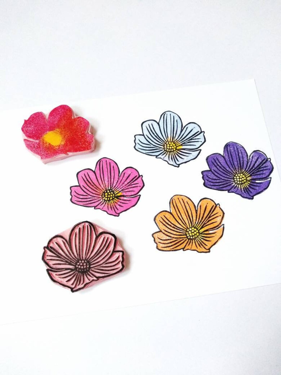 Floral Rubber Stamp, Flower Stamp, Cosmos Flower, Wild Flowers Stamp ...