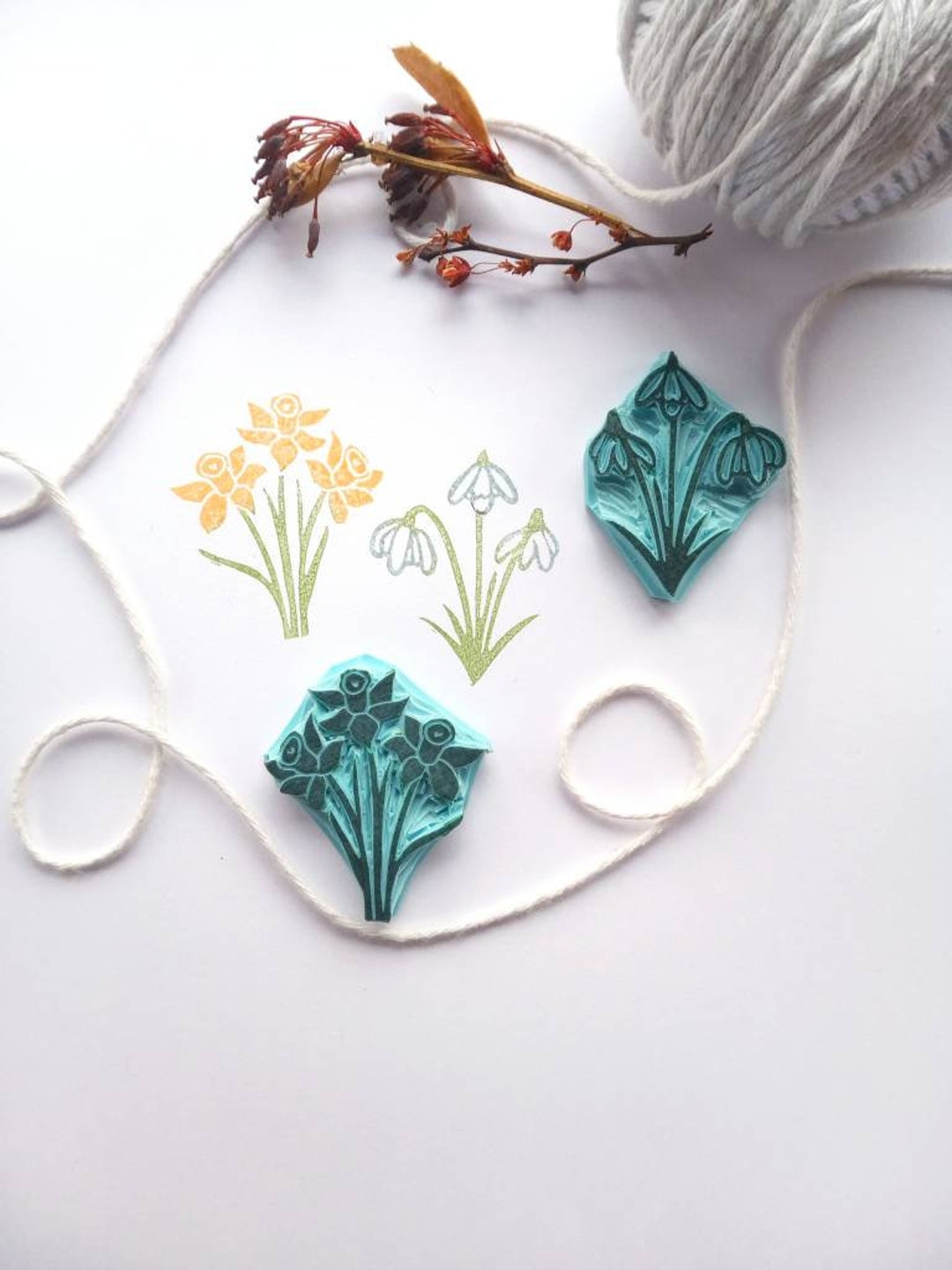 Daffodil and Snowdrop Rubber Stamp for Spring Decor. - Etsy