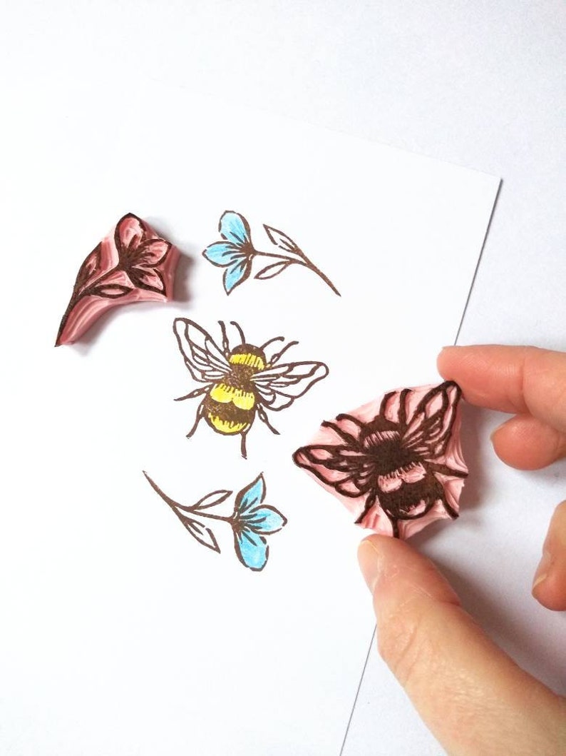Bee and Flower Rubber Stamp Set Bee Gift Nature Lover Gift - Etsy