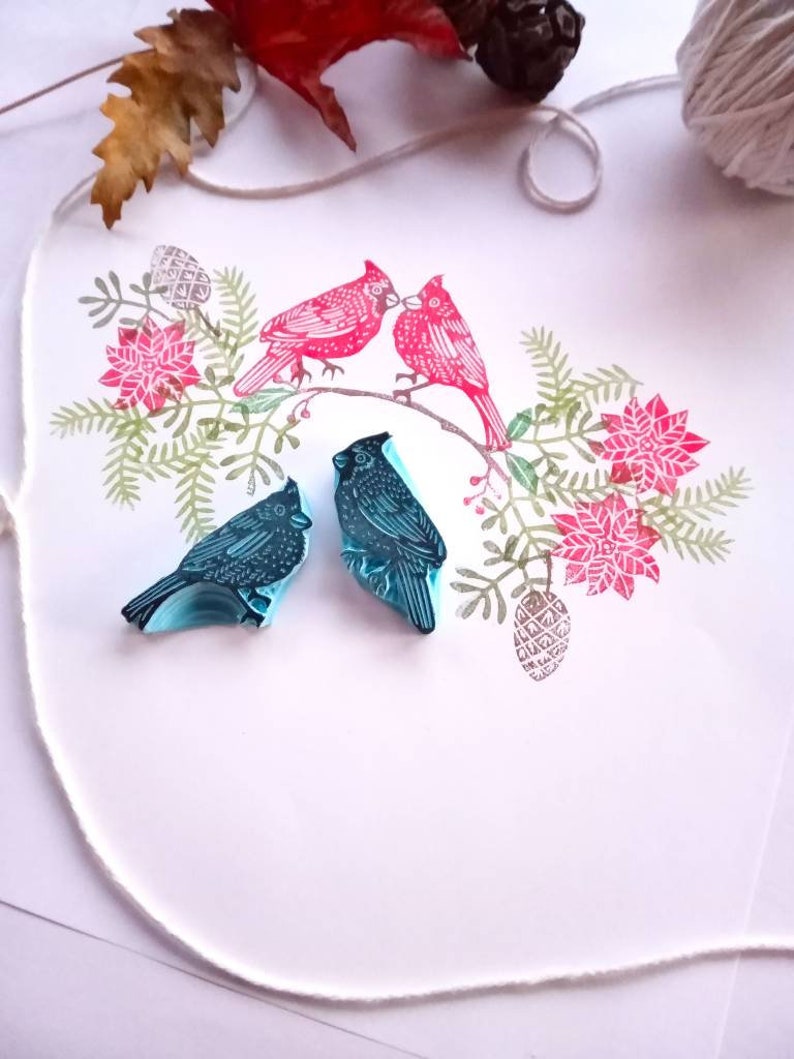 Cardinal Bird Rubber Stamp Christmas Stamps. | Etsy
