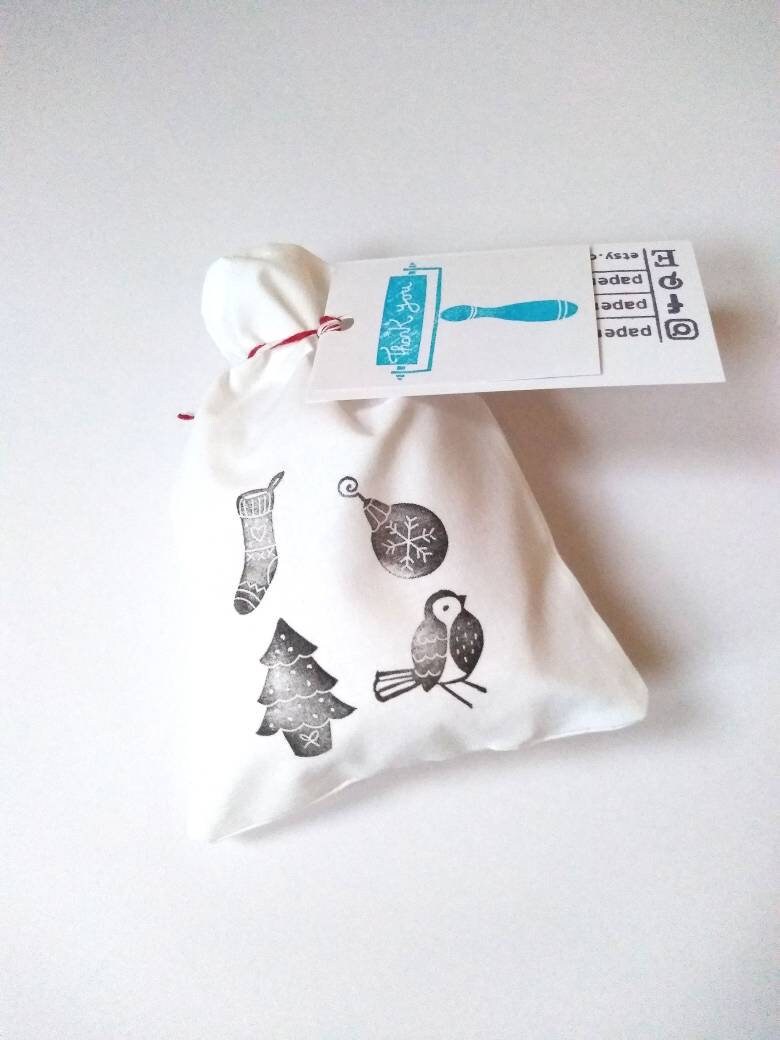 Christmas stamp set mini robin Xmas tree bauble and | Etsy