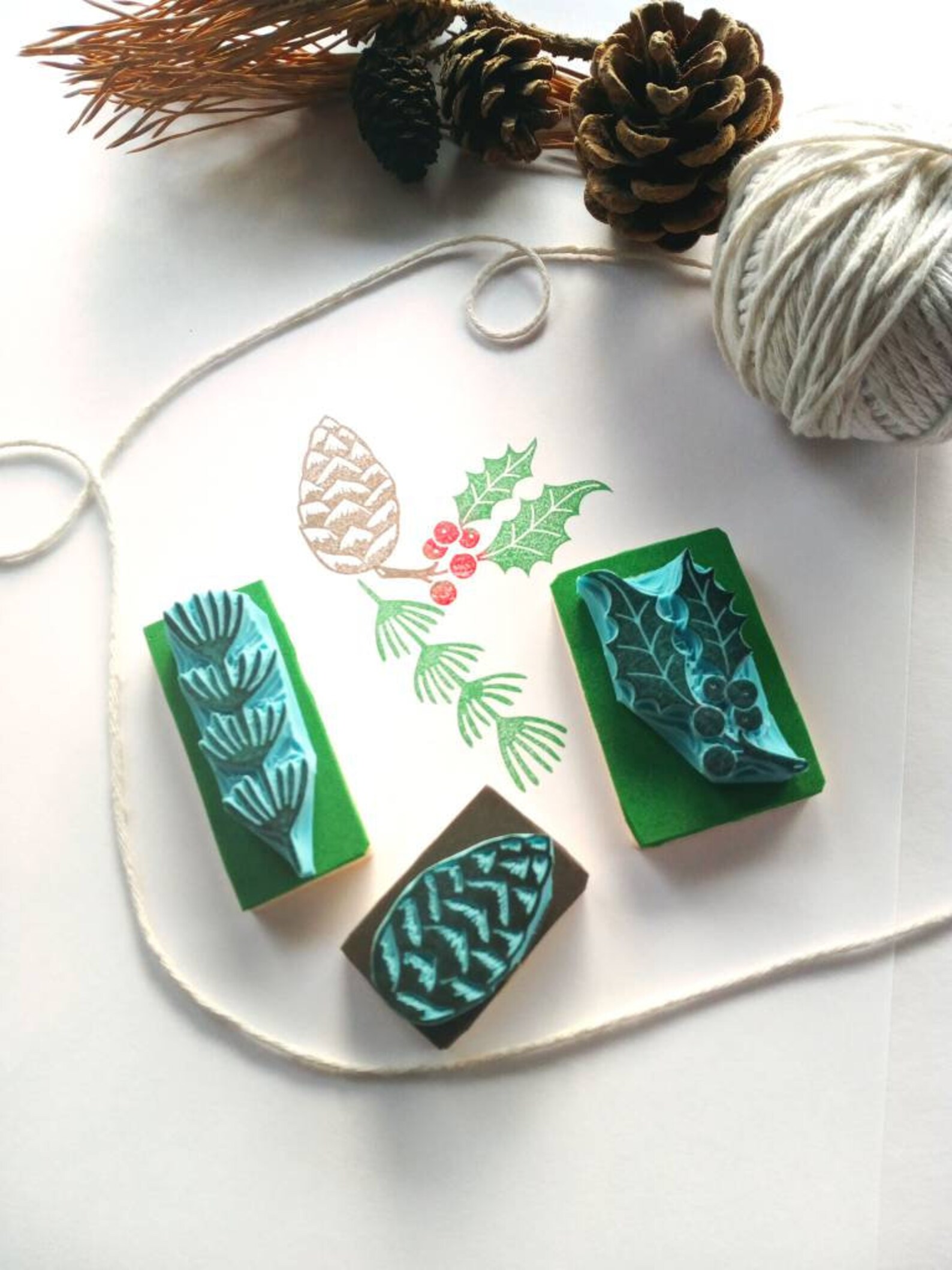 Pine Cone and Holly Rubber Stamp Set. - Etsy