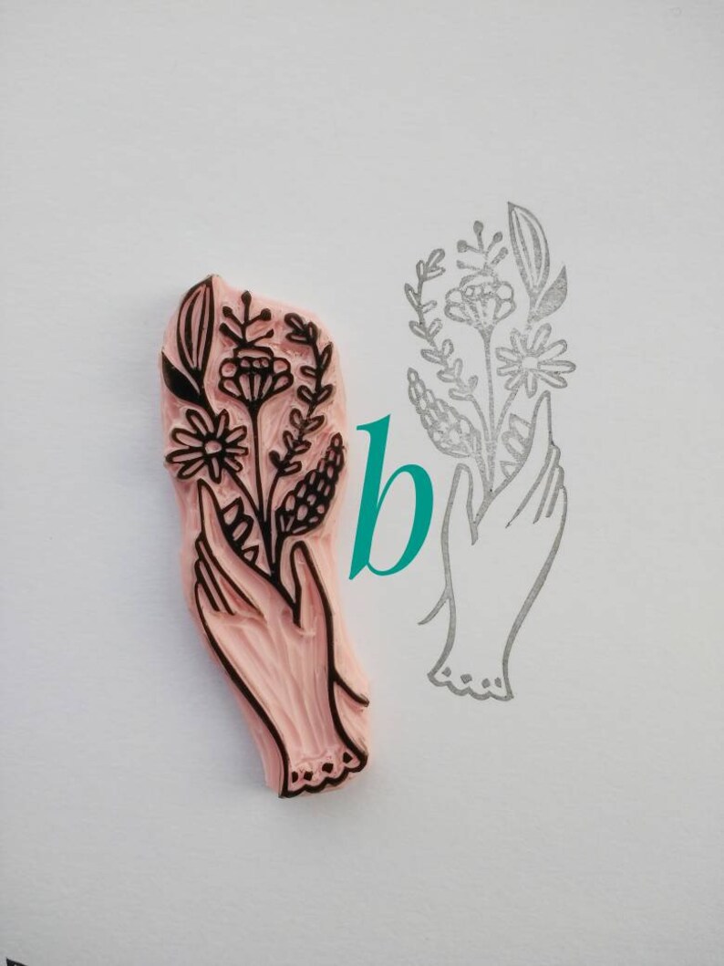 Hand Holding Flowers Stamp Floral Rubber Stamp Dainty Hand - Etsy