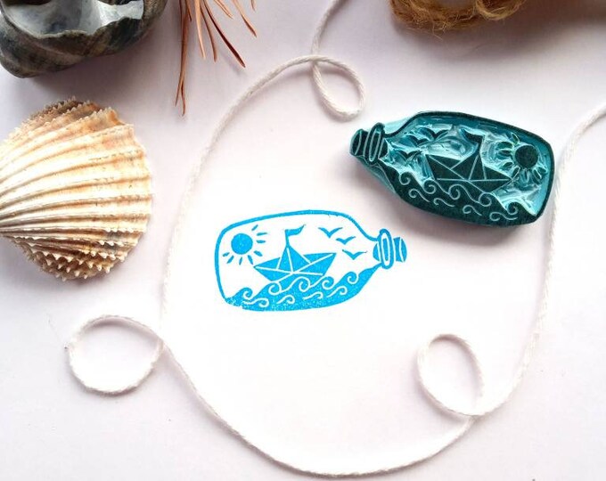 Boat Rubber Stamp. Ship in a Bottle Print. - Etsy