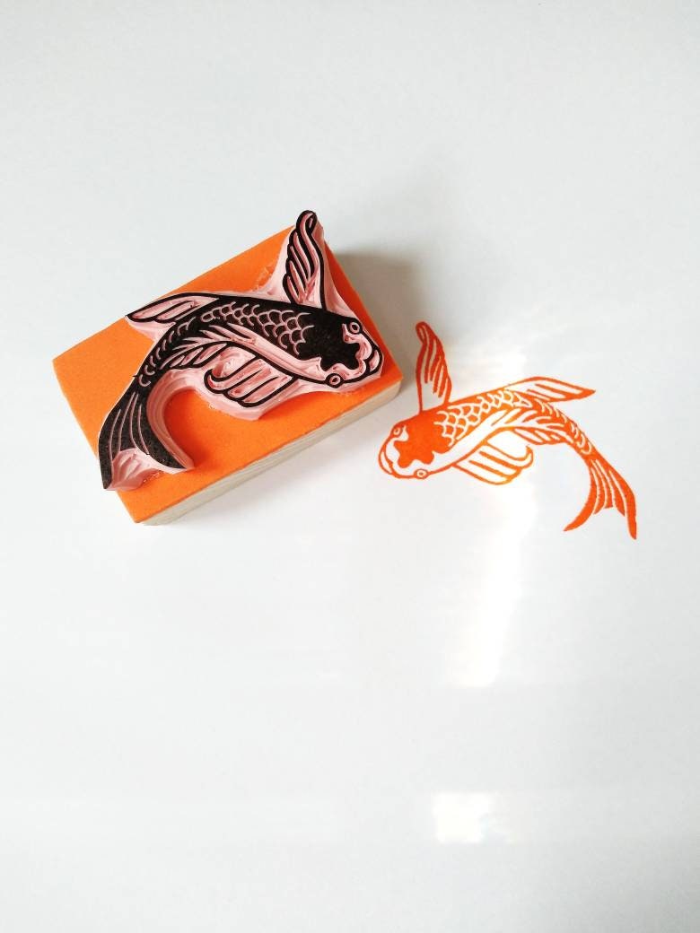 Koi Fish Rubber Stamp Fish stamp Japanese Fish rubber stamp | Etsy