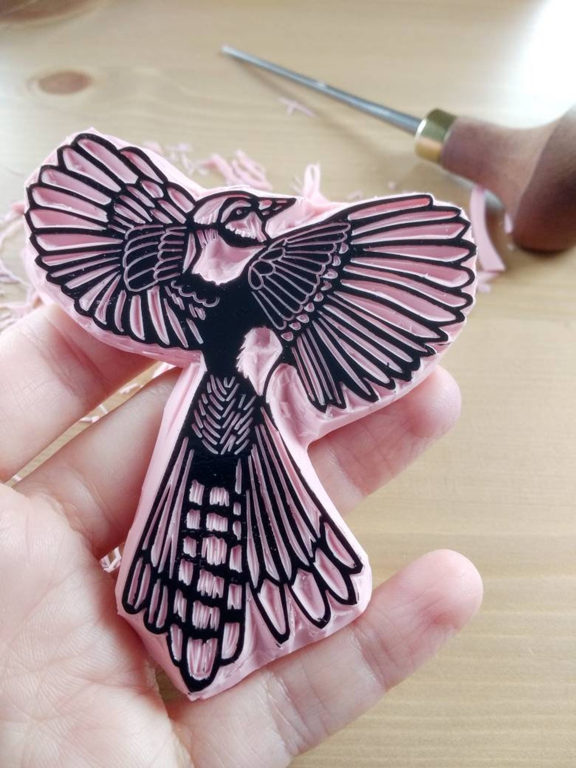Blue Jay Bird Rubber Stamp Flying Bird Stamp Hand carved | Etsy