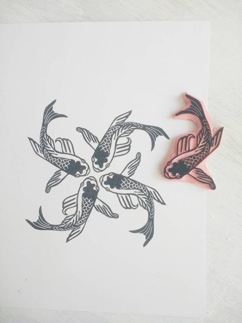 Koi Fish Rubber Stamp Fish stamp Japanese Fish rubber stamp | Etsy