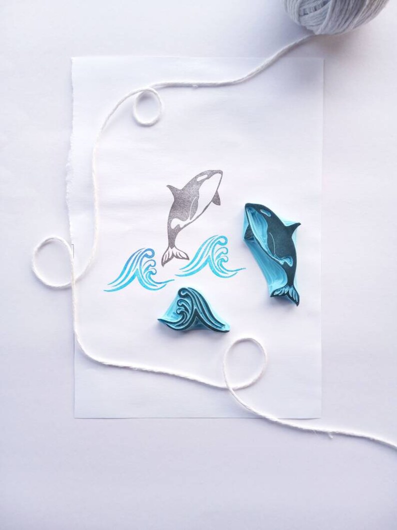 Orca Whale and Wave Rubber Stamps. Ocean Creature Stamps. - Etsy