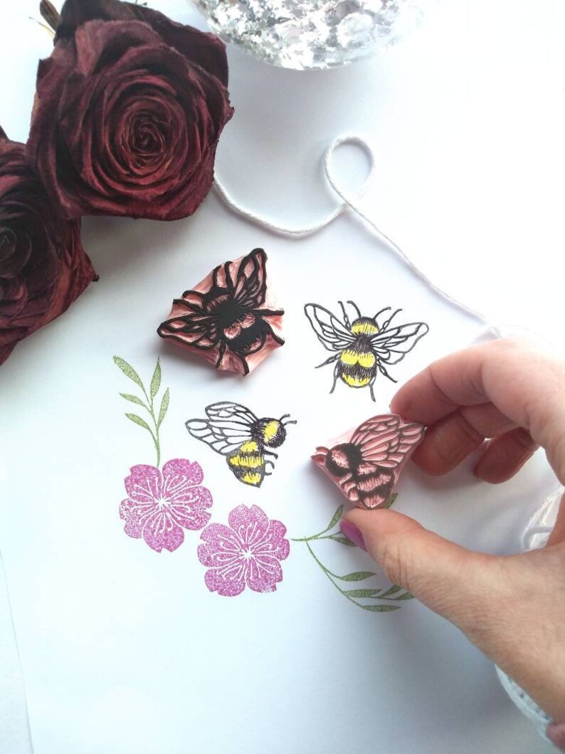 Bumble Bee rubber stamps insect stamp nature lover gift | Etsy