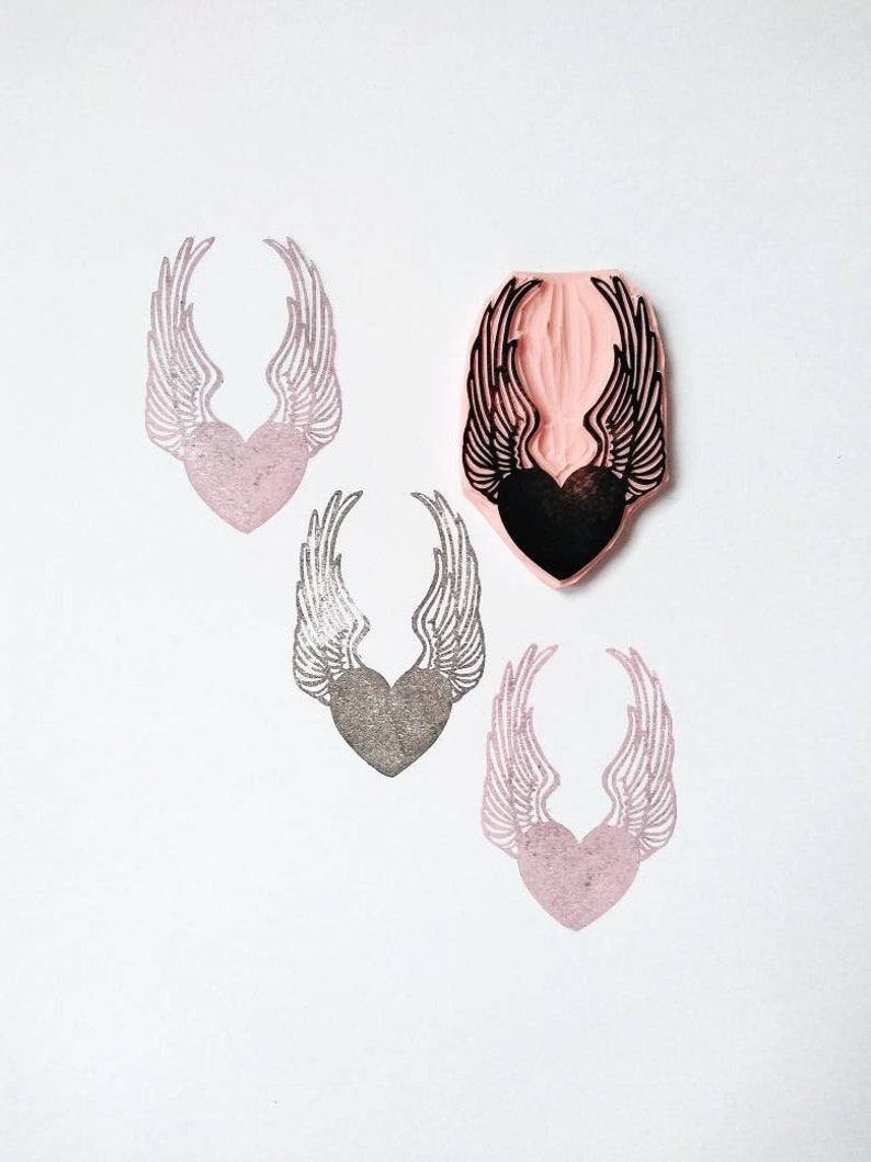 Winged Heart Rubber Stamp Tattoo Style Print Valentine Decor - Etsy