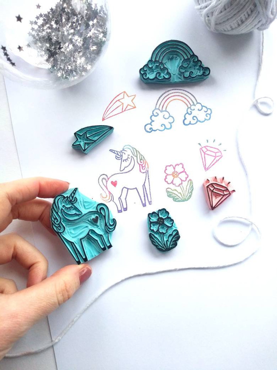 Unicorn and Rainbows Rubber Stamp Set. Unicorn Gift Set. | Etsy