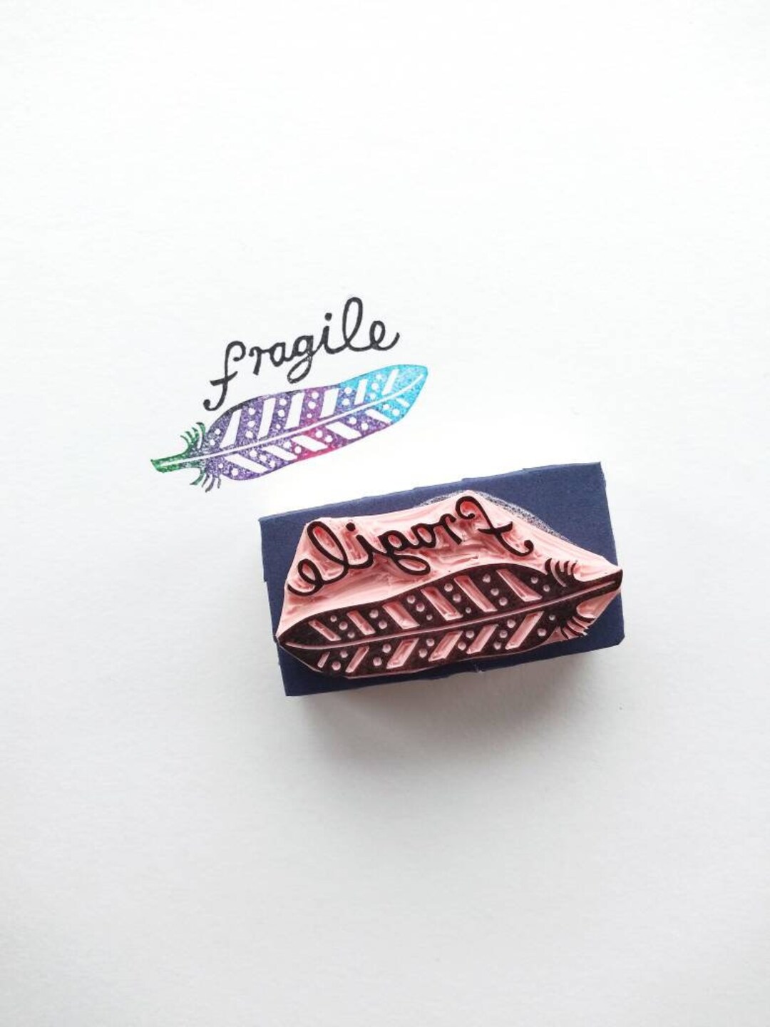 Handle With Care Stamp Fragile Stamp Packaging Stamp Feather Stamp ...