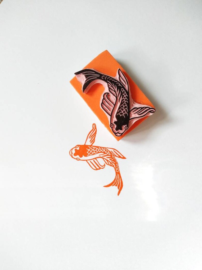 Koi Fish Rubber Stamp Fish stamp Japanese Fish rubber stamp | Etsy