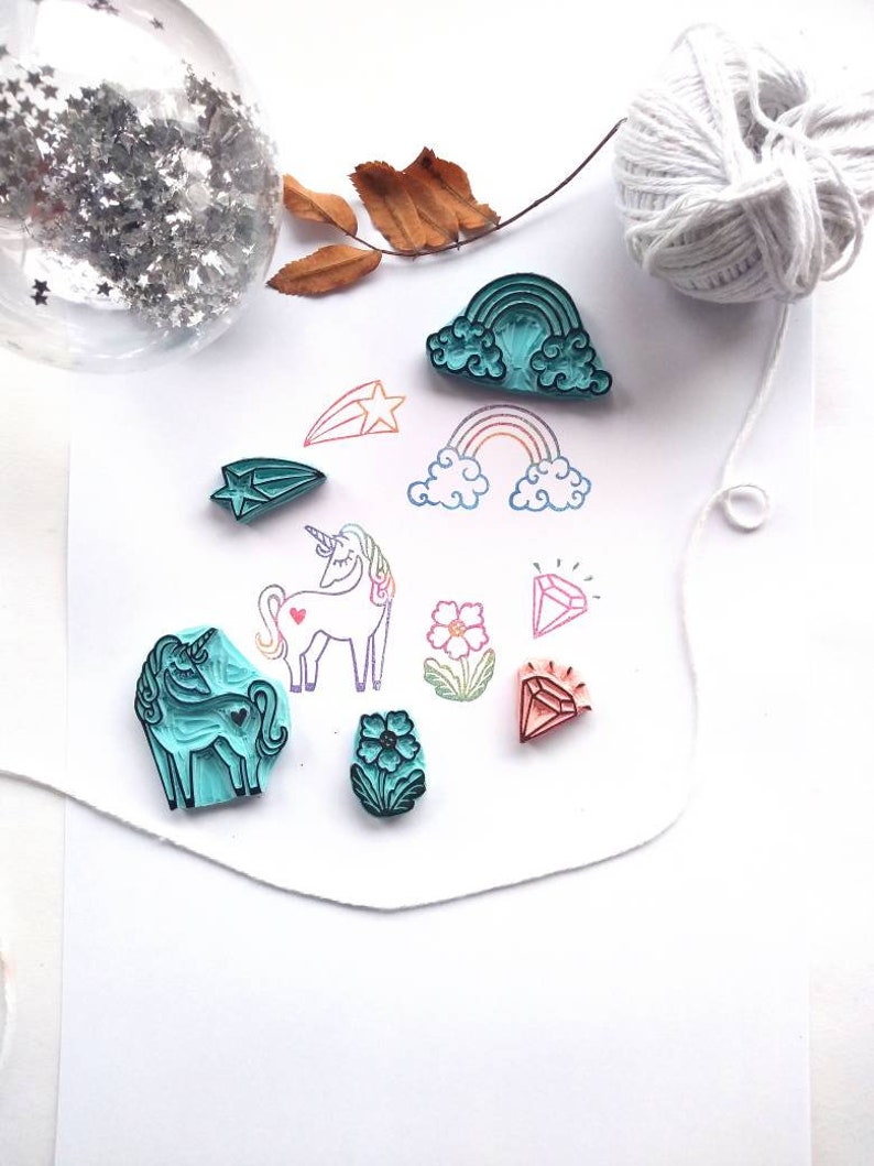 Unicorn and Rainbows Rubber Stamp Set. Unicorn Gift Set. - Etsy UK
