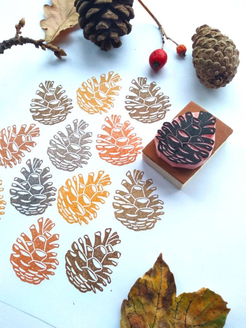 Pine Cone Rubber Stamp Fall Decor Autumn Stamps Christmas - Etsy
