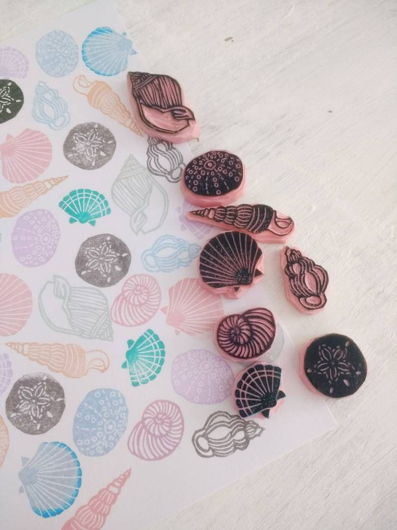 Sea shells rubber stamp set sea urchin stamp sand dollar | Etsy