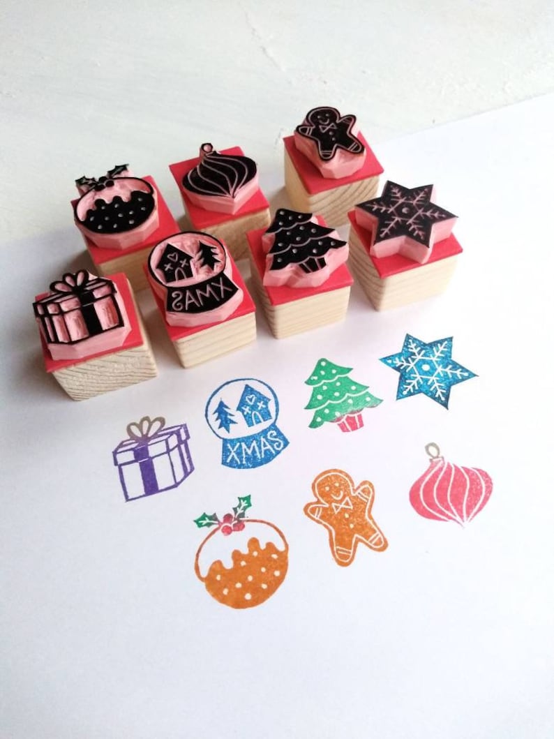 Christmas rubber stamp set DIY Christmas decor and card | Etsy