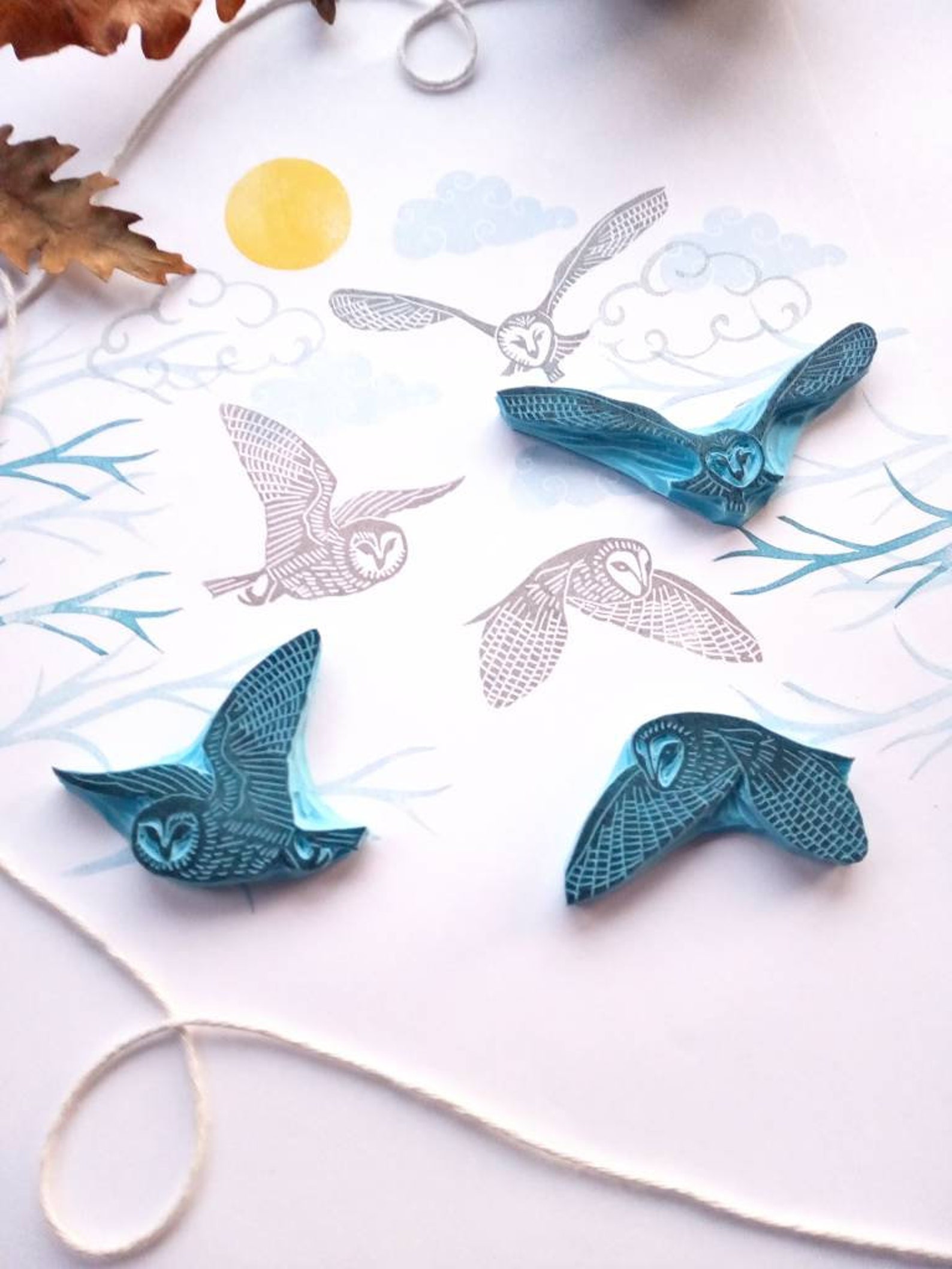 Owl Rubber Stamp Barn Owl Stamps. | Etsy