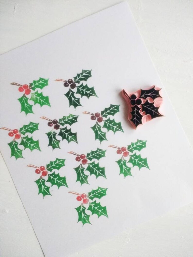 Holly leaf rubber stamp Christmas stamp Christmas decor | Etsy