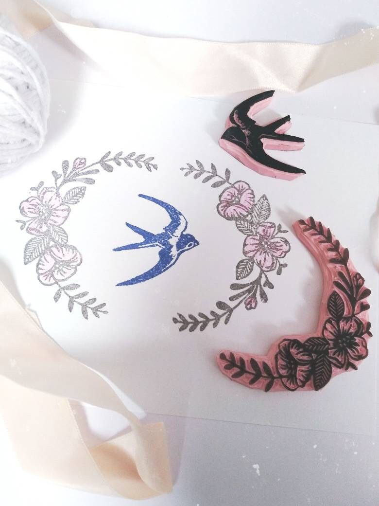 Floral wreath rubber stamp flower stamp | Etsy