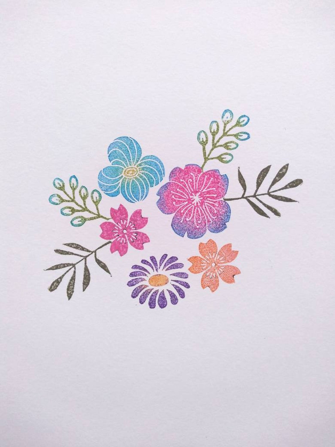 Floral rubber stamp set botanical gift decor | Etsy