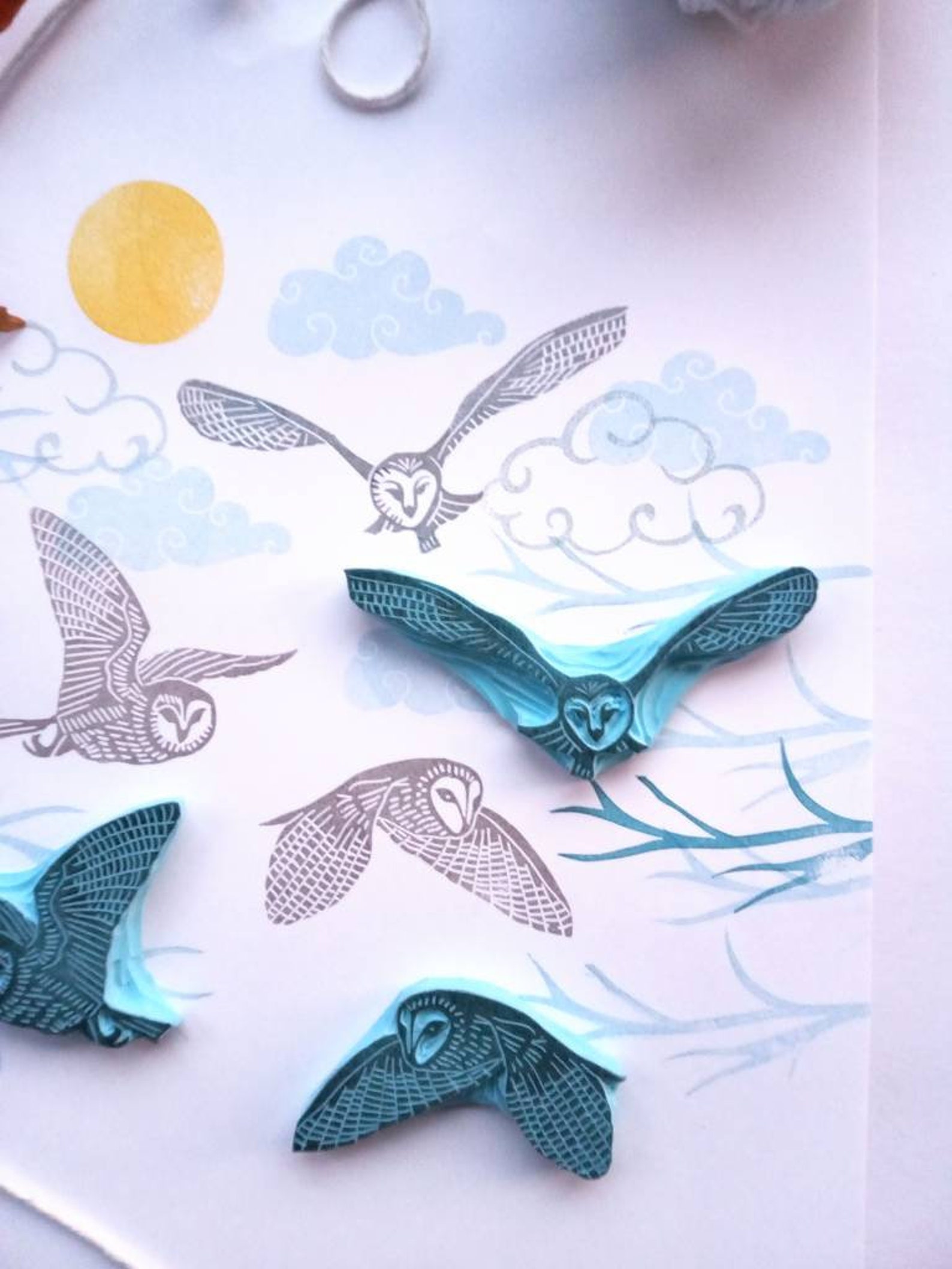 Owl Rubber Stamp Barn Owl Stamps. | Etsy