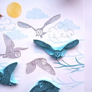Owl Rubber Stamp, Barn Owl Stamps. - Etsy