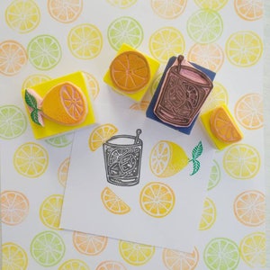 Cocktail Stamp Party Drink Stamp Gin and Tonic Gift Lemon Stamp Citrus ...