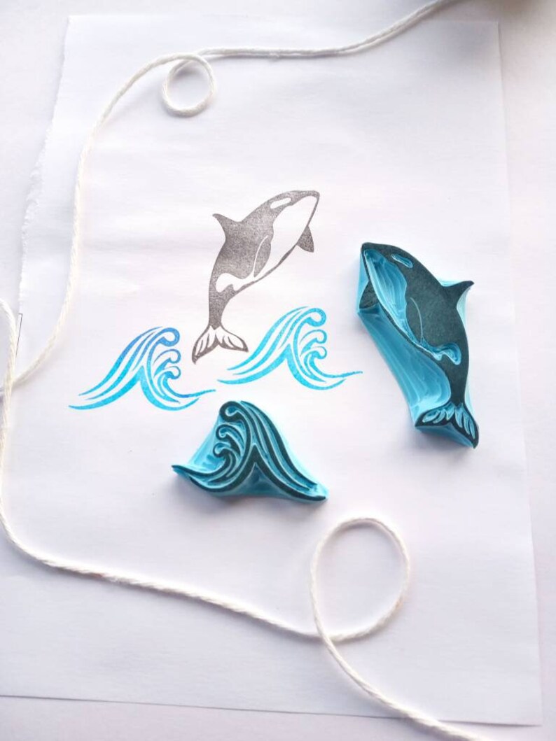 Orca Whale and Wave Rubber Stamps. Ocean Creature Stamps. - Etsy